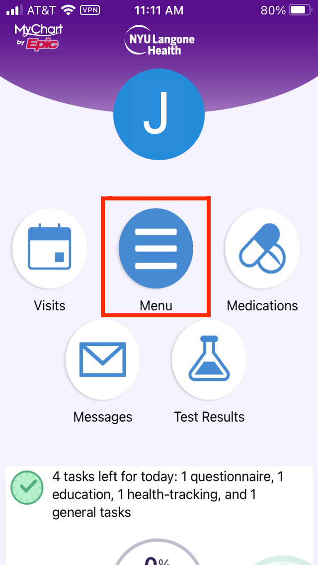 NYU Langone Health App Menu Button